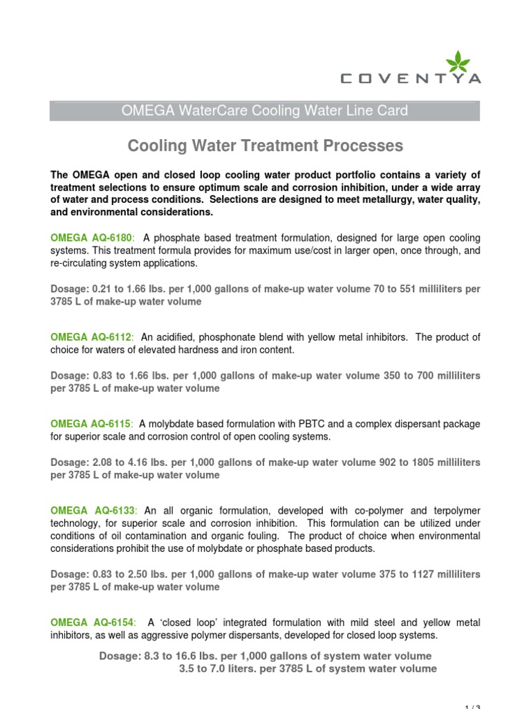 OMEGA WaterCare Cooling Water Line Card: A Guide to Treatment ...