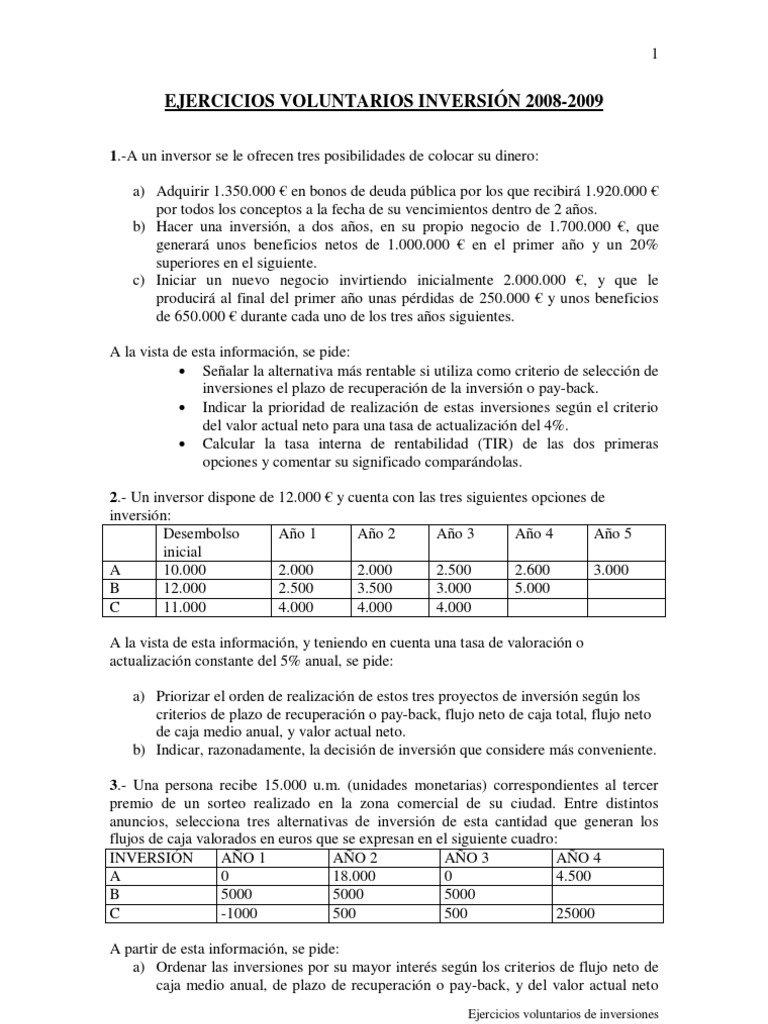 Ejercicios Inversion 2008 | PDF | Valor presente neto | Euro