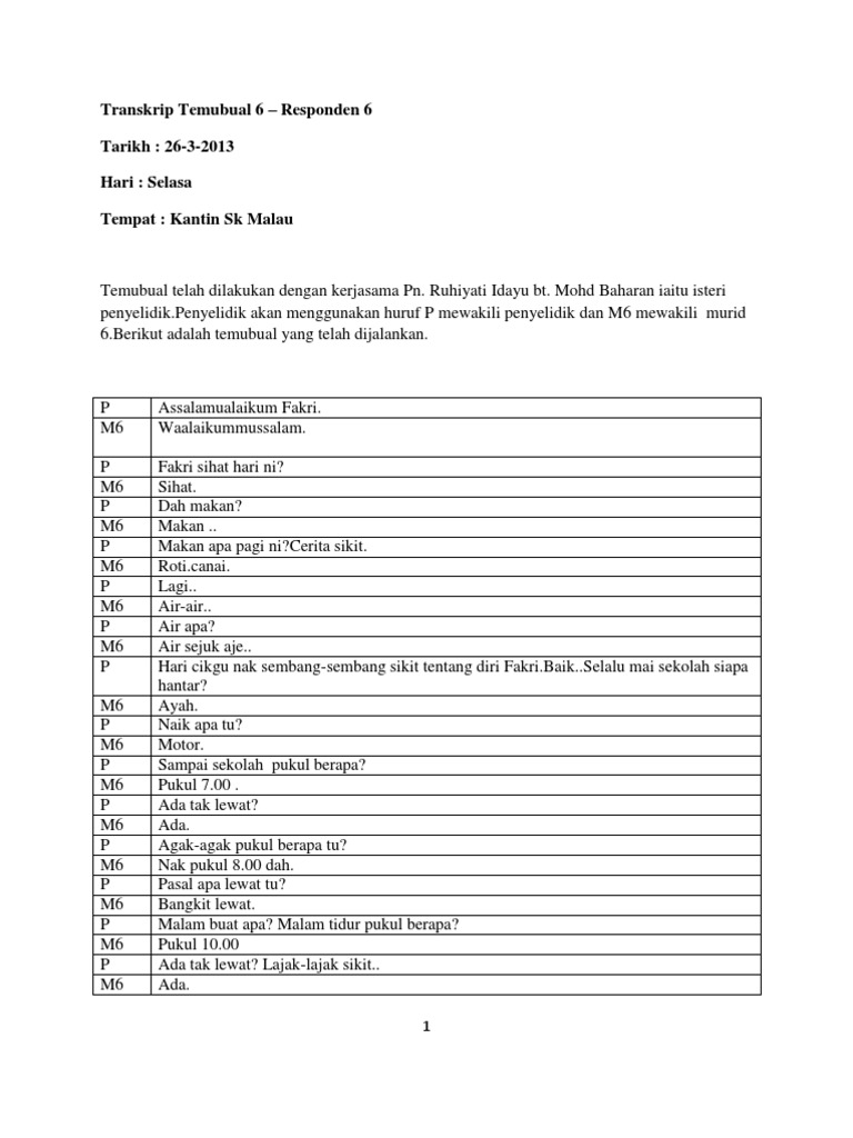 Transkrip Temubual 6 Ponteng 26mac | PDF