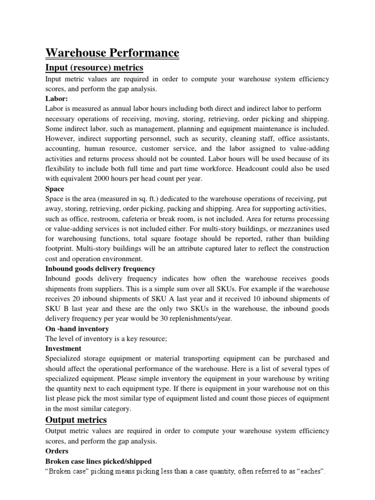 Warehouse Performance Metrics | PDF | Warehouse | Packaging And Labeling