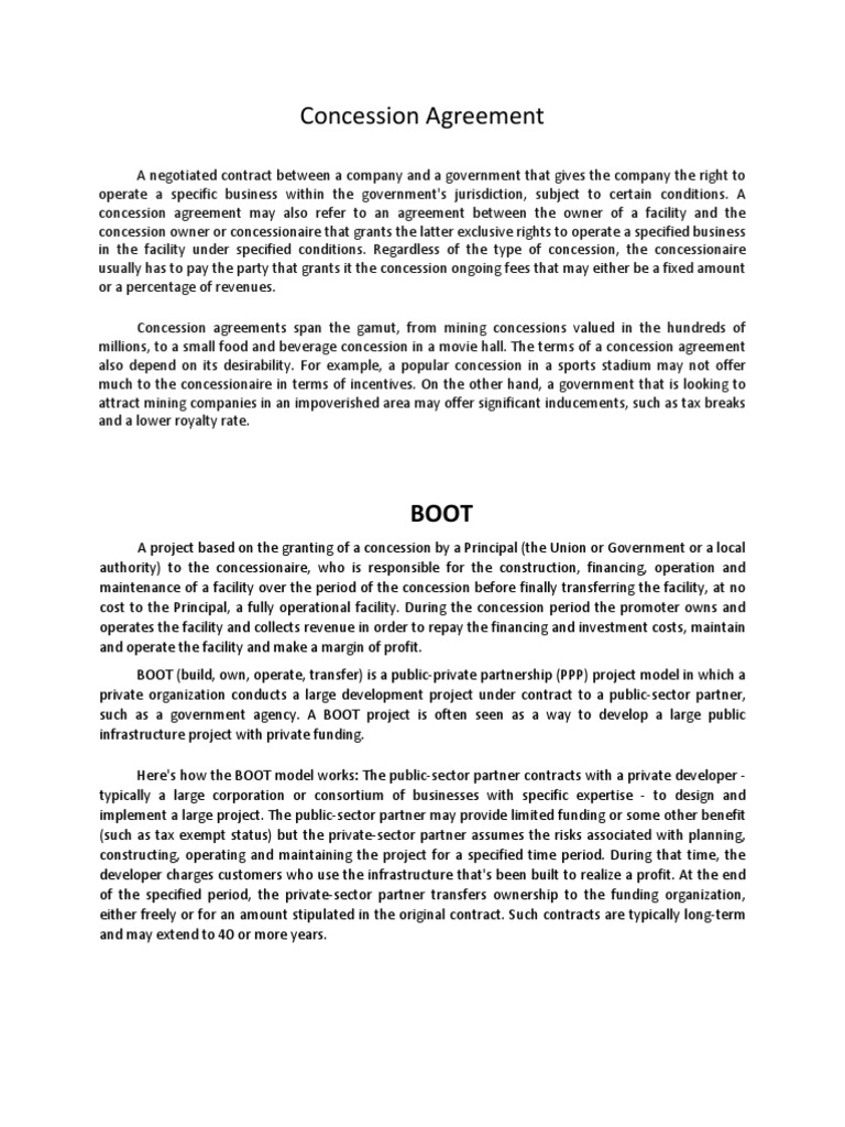 Understanding Concession Agreements and BOOT | PDF | Public–Private ...