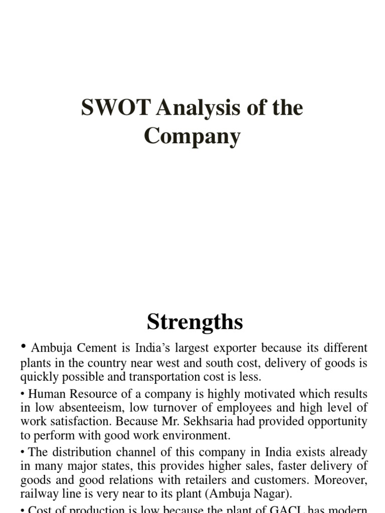 SWOT Analysis of The Company2 | PDF | Coal | Exports