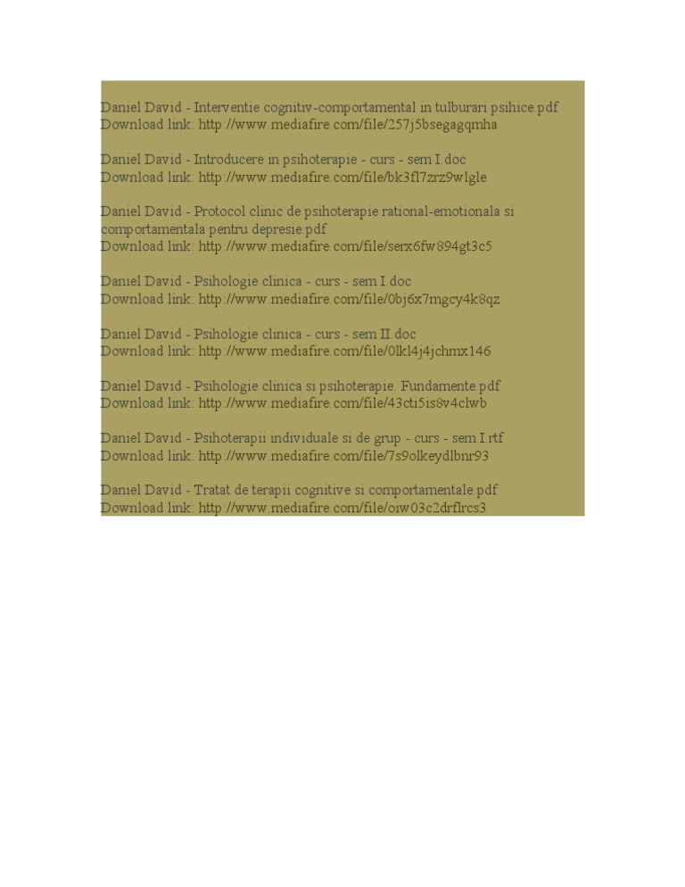 Daniel David Collection: Lectures and Textbooks on Cognitive-Behavioral ...