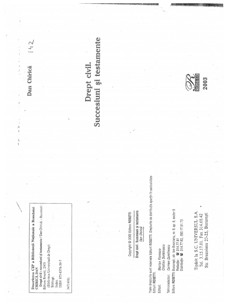 Dan Chirica - Drept Civil. Succesiuni Si Testamente (2003) | PDF