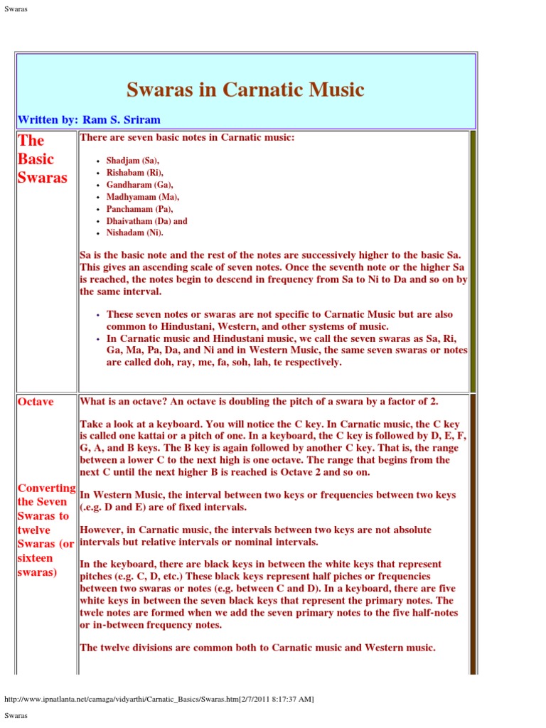 Music Notes Carnatic Western Table Chart | PDF | Classical And Art ...