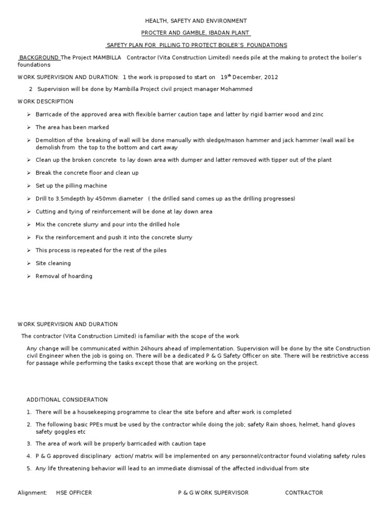 Piling Safety Plan | PDF | Personal Protective Equipment | Driver's License