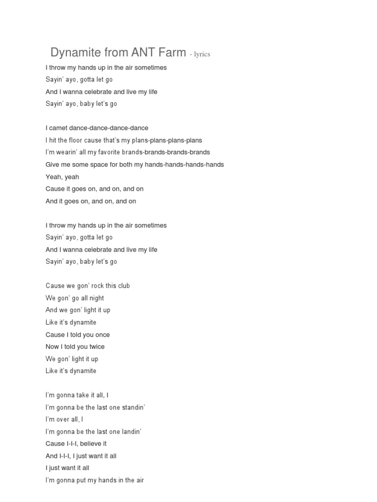 ANT Farm "Dynamite" Lyrics | PDF