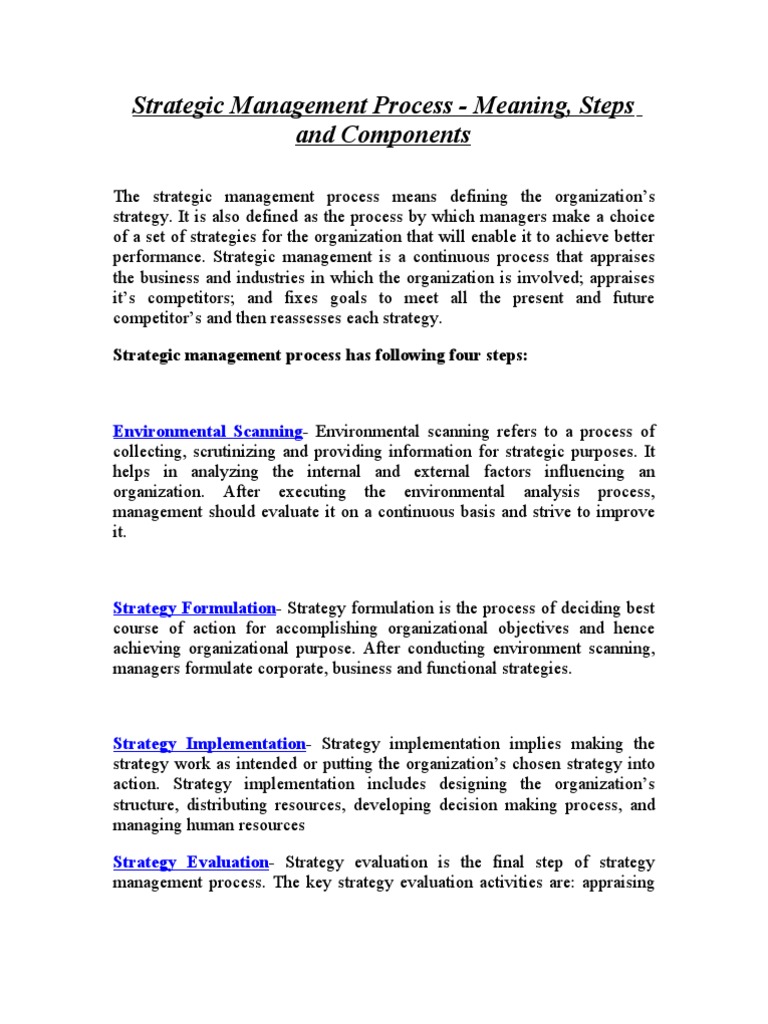 Strategic Management Process - Meaning, Steps and Components | PDF ...