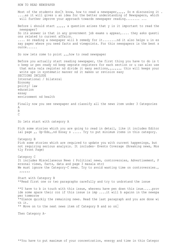 A Methodical Approach to Reading Newspapers: Understanding the Key Sections and Developing an ...