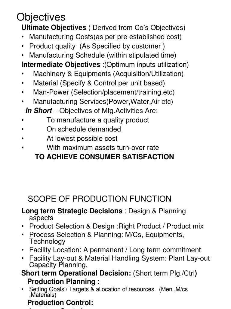 Production Management-Objectives & Scope | PDF | Operations Management ...