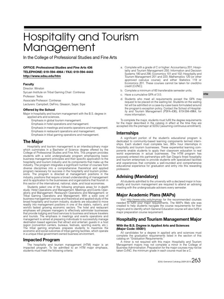 Hospitality and Tourism Management Requirements | PDF | Tourism | Marketing