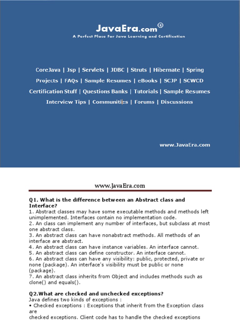 Top 371 Java FAQs Useful For Freshers and Experienced | PDF | Class ...