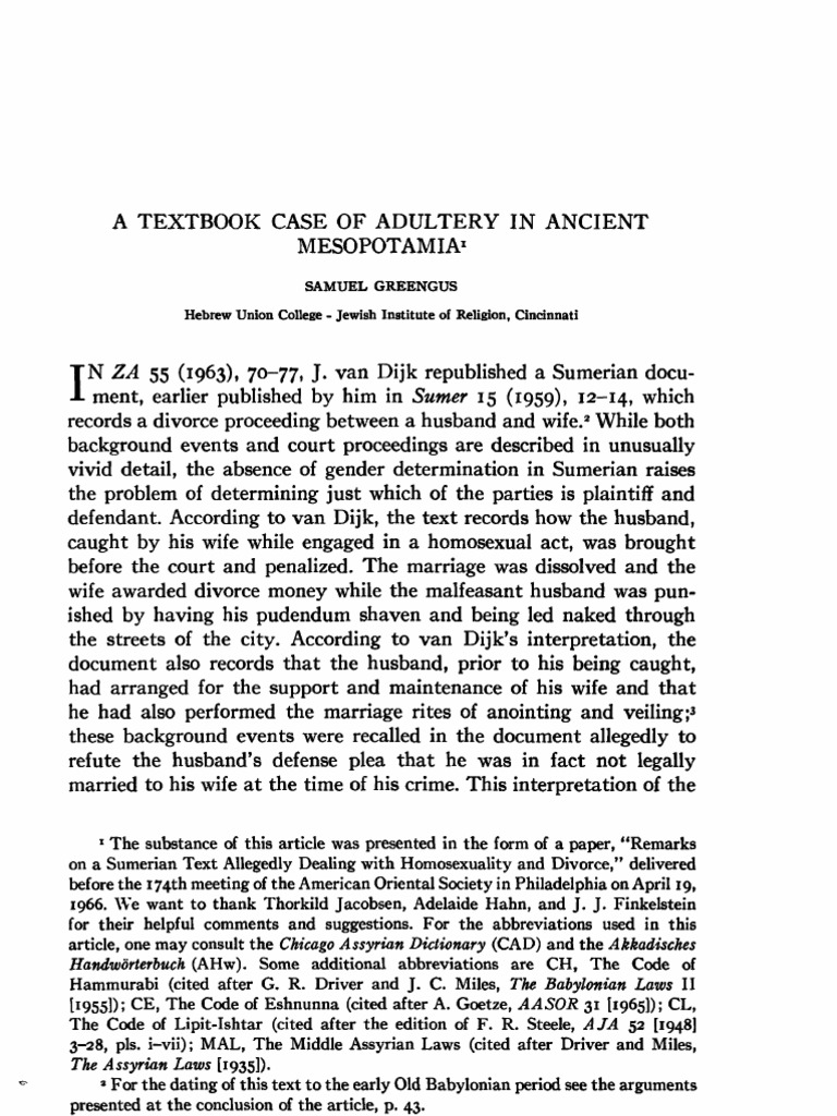 A Textbook Case of Adultery in Ancient Mesopotamia | PDF | Adultery ...