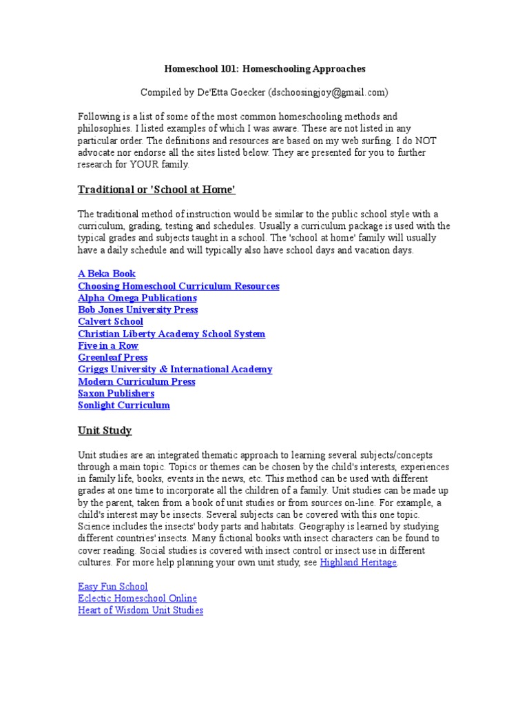 HMSCHL 101 Homeschool Approaches | PDF | Waldorf Education | Charlotte ...