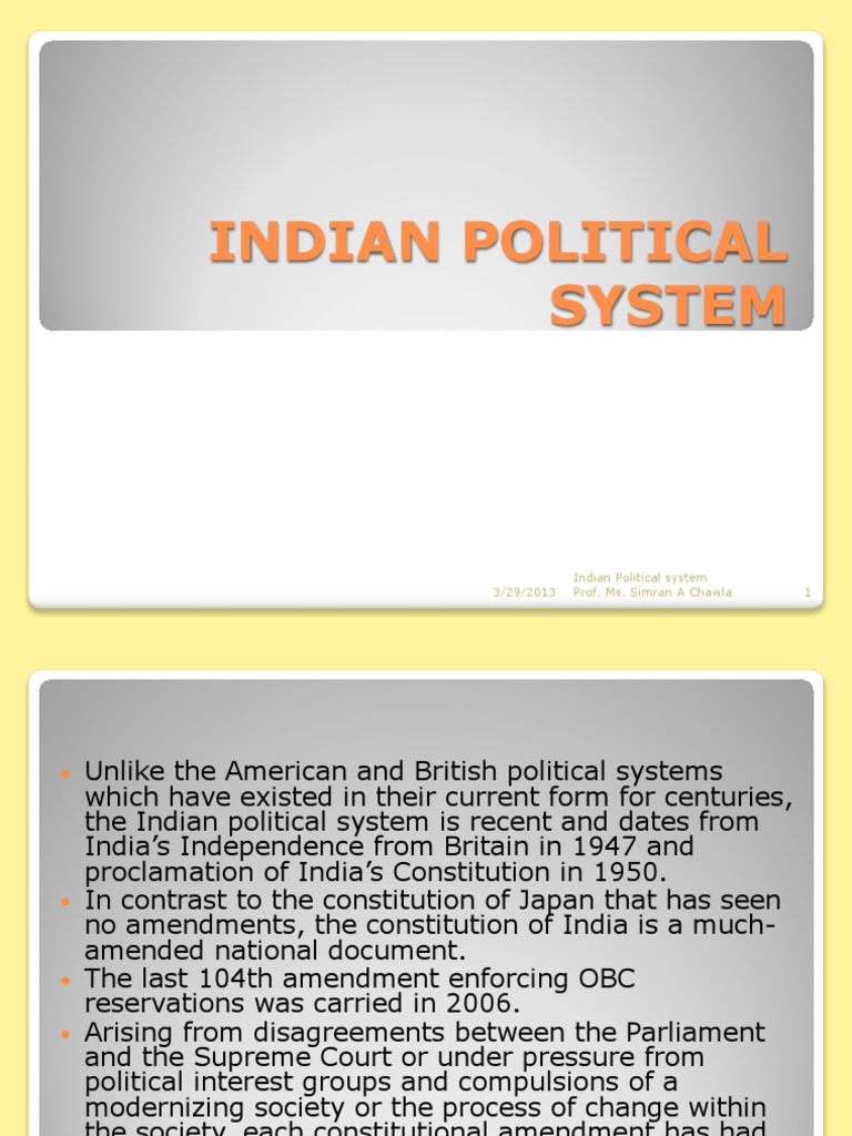 Indian Political System | PDF | Forms Of Government | Government