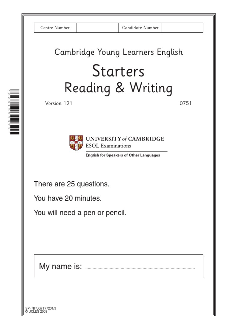 2011 YLE Starters Reading Writing | PDF