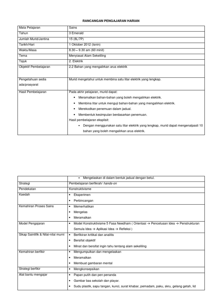 RPH Tahun 3 - Needham KKBI | PDF | Seni | Sains & Matematika