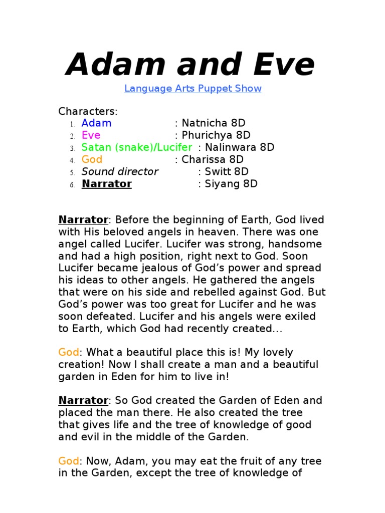 La 3rd Q Puppet Show Script | PDF | Adam And Eve | Eve