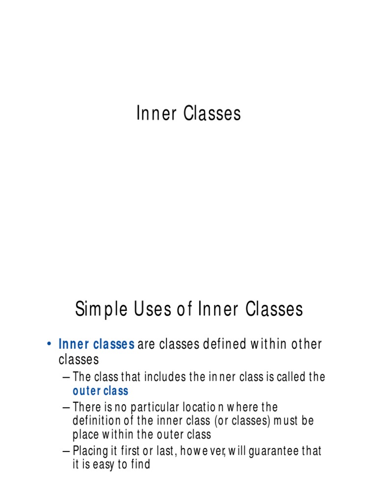 Inner Classes | PDF | Class (Computer Programming) | Method (Computer ...
