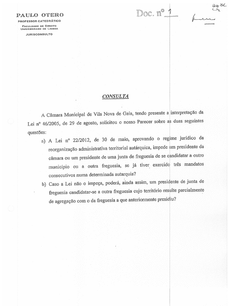 Parecer Jurídico, Por Prof. Doutor Paulo Otero | PDF