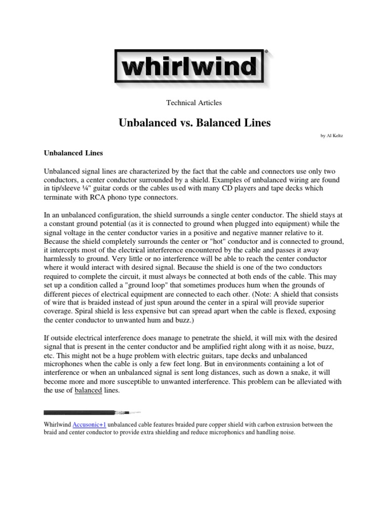Unbalanced vs. Balanced Lines | Download Free PDF | Equipment ...