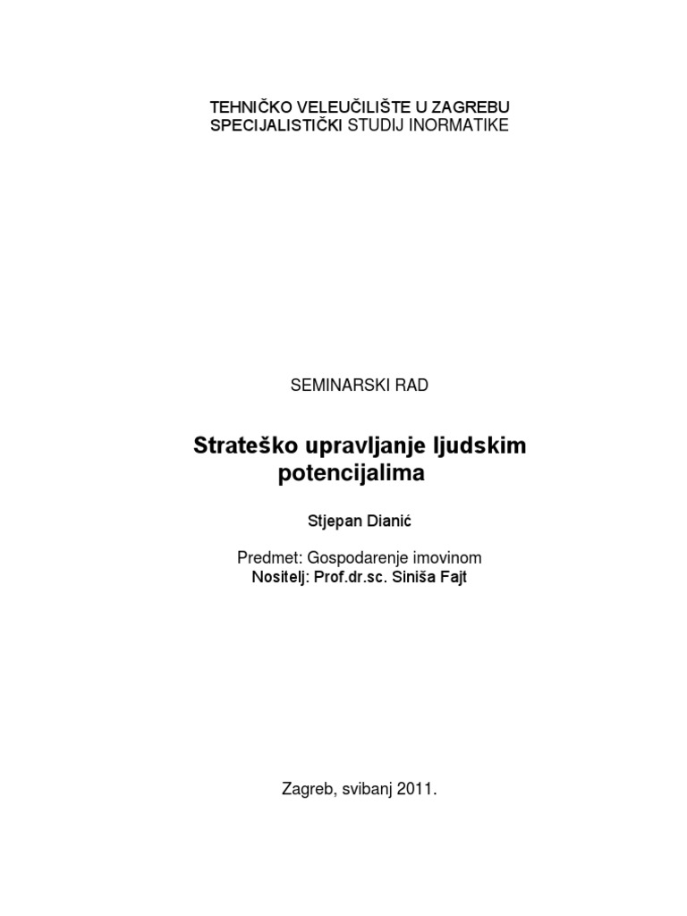 Strateško Upravljanje Ljudskim Resursima | PDF