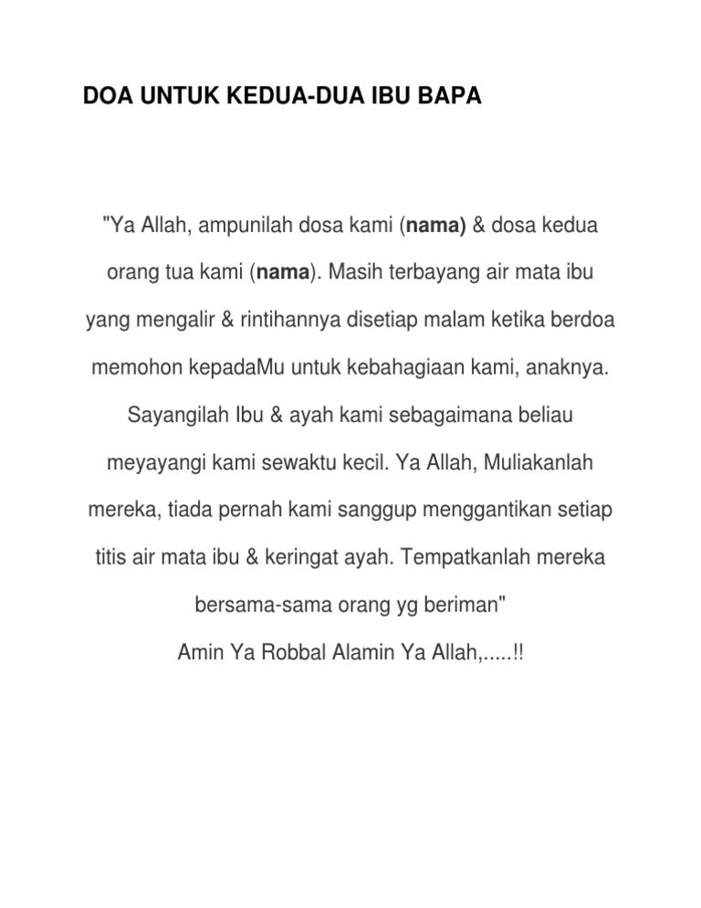 Doa Untuk Kedua Ibu Bapa | PDF