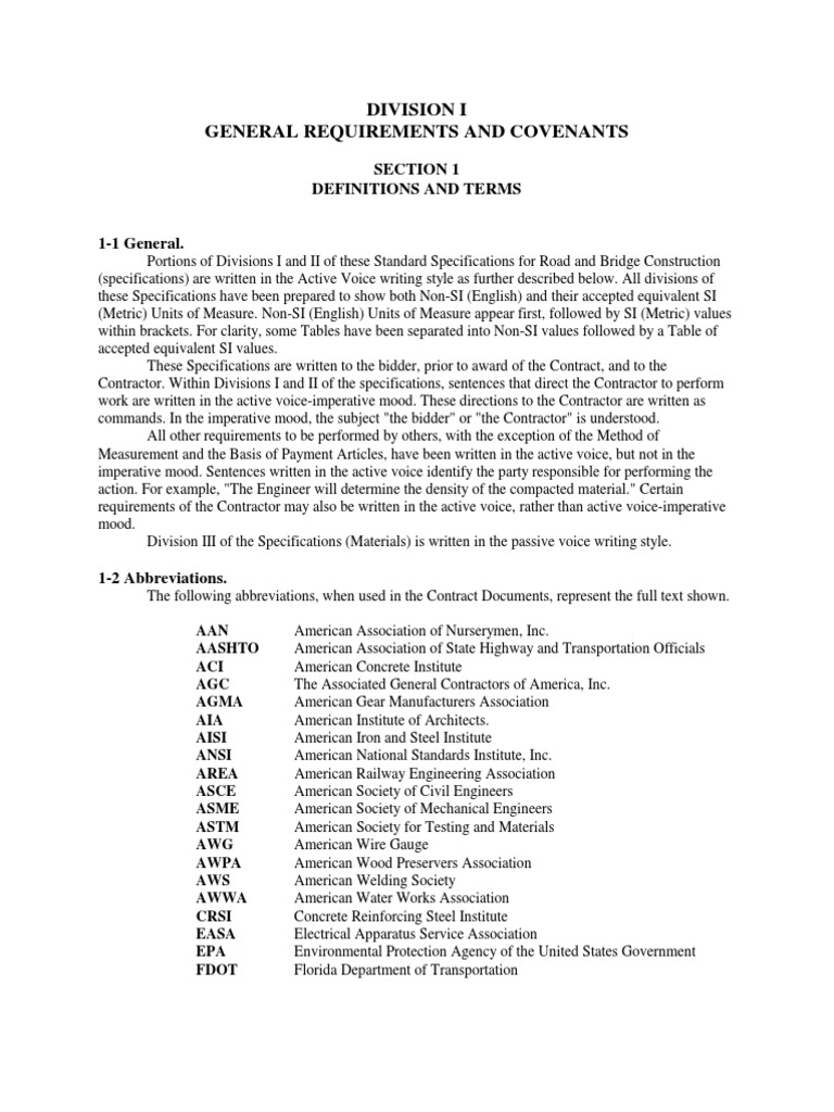 Division I General Requirements and Covenants: Section 1 Definitions ...
