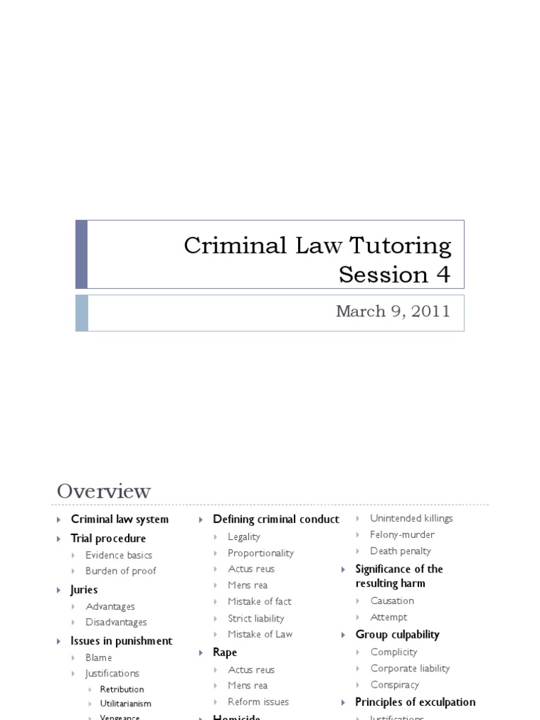 Criminal Law Tutoring Slides 4 (4 of 6) | PDF | Manslaughter | Murder