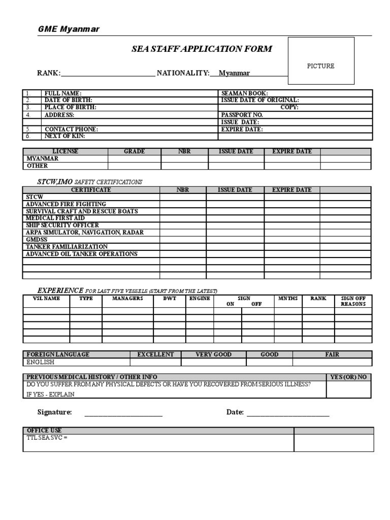 Application Form Sea | PDF
