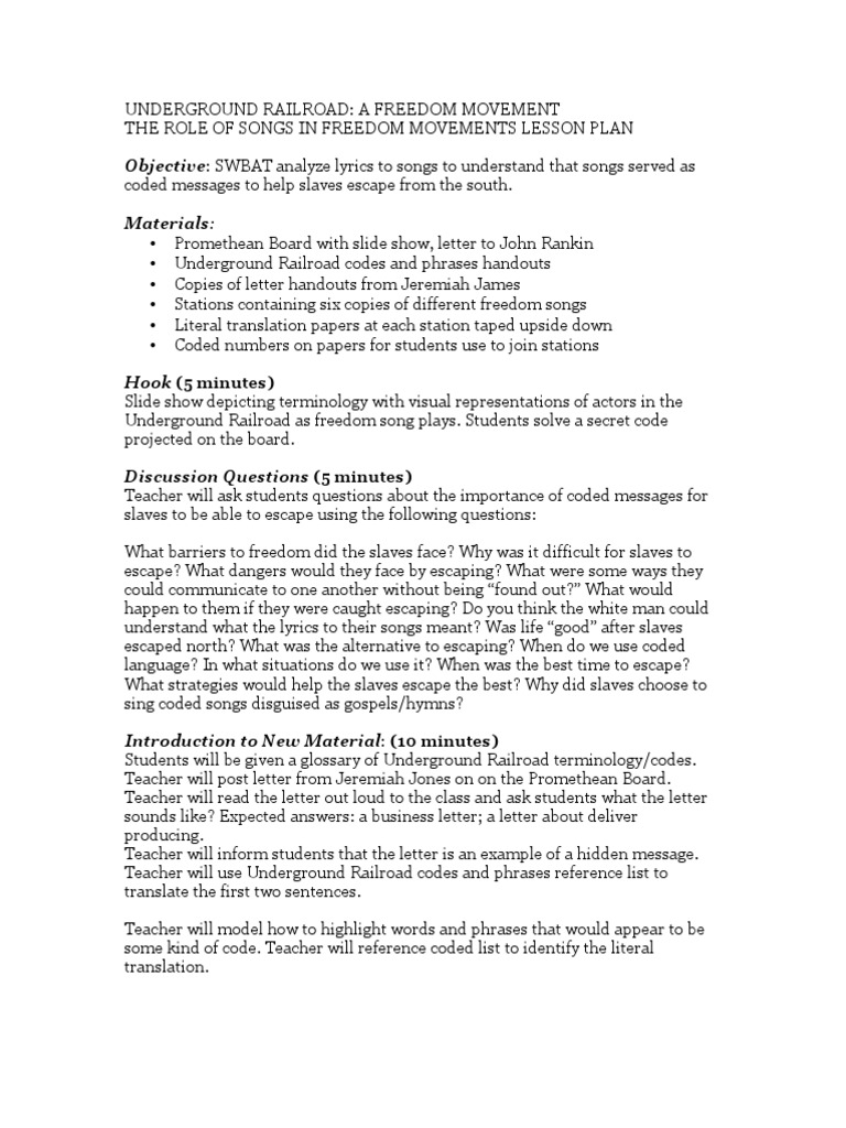 Analyzing Coded Songs in Freedom Movements | PDF | Underground Railroad ...
