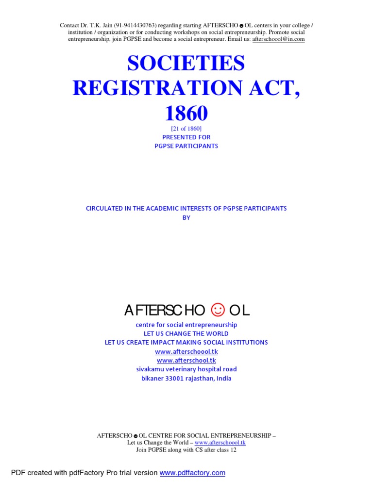 Societies Registration Act | PDF | Trust Law | Trustee