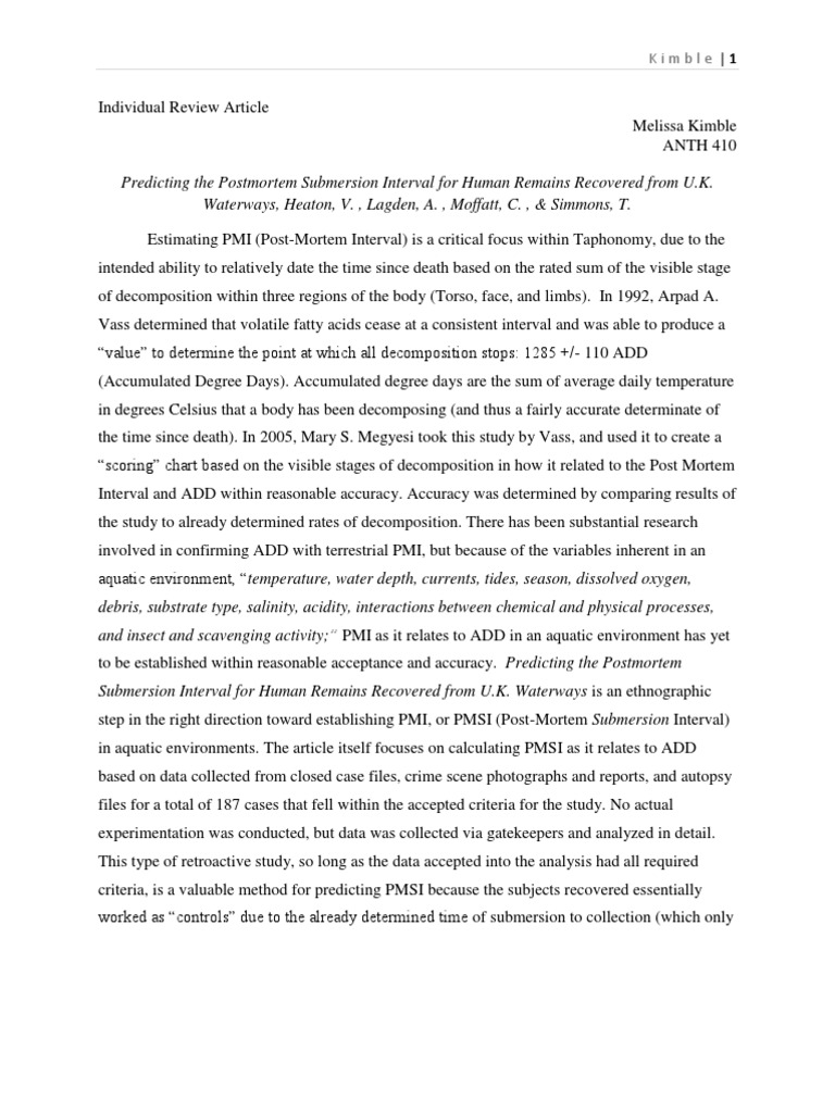 Individual Review Article: Predicting The Postmortem Submersion ...