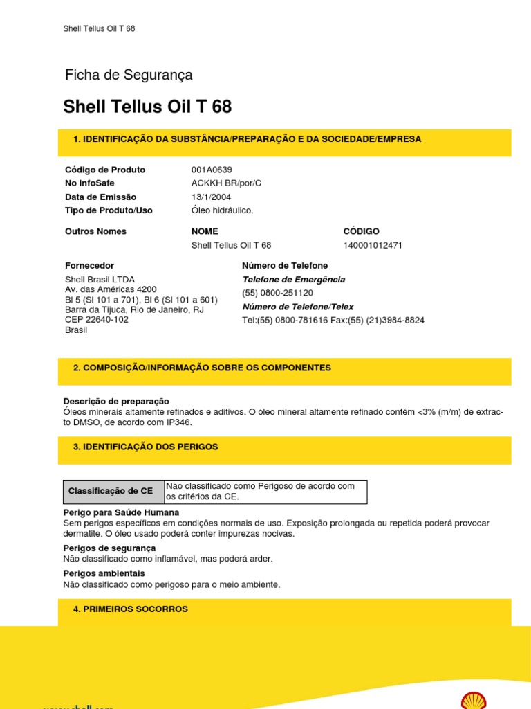 Tellus T 68 | PDF | Embalagem e rotulagem | Ambiente natural
