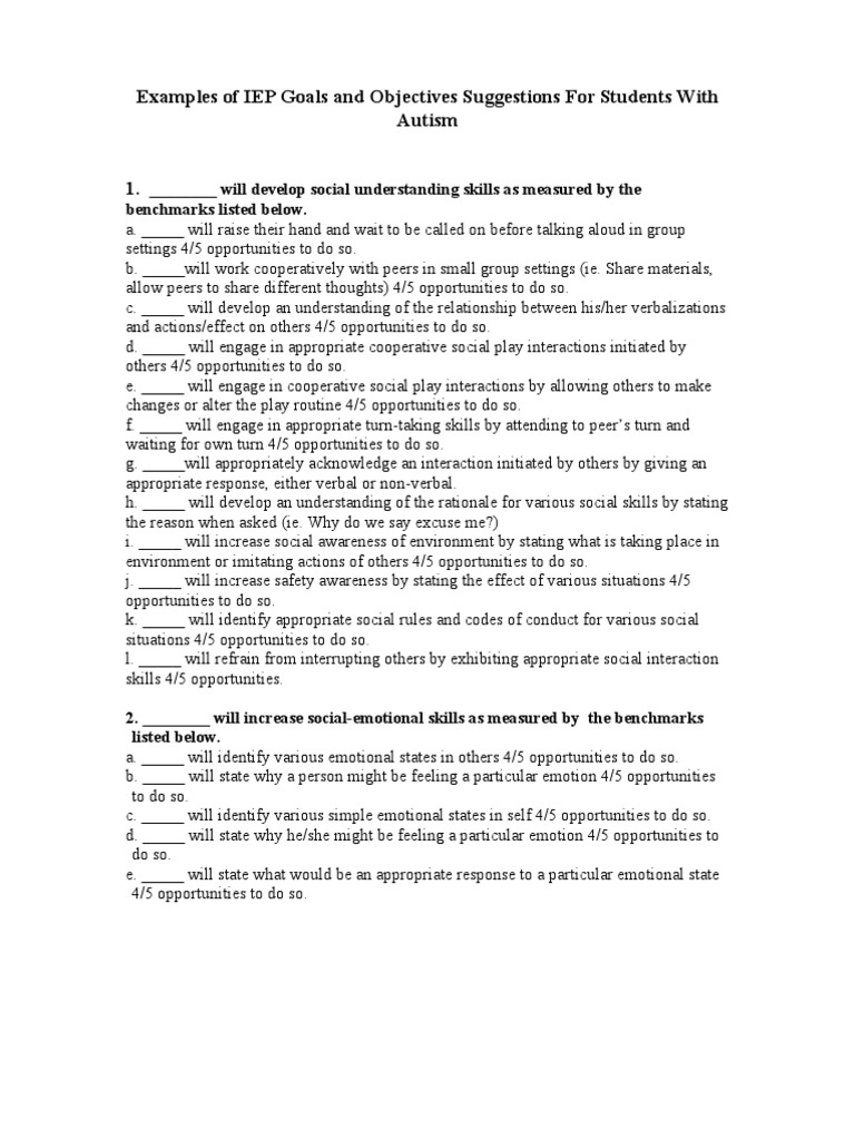 Sample Social IEP Goals | PDF | Nonverbal Communication | Communication