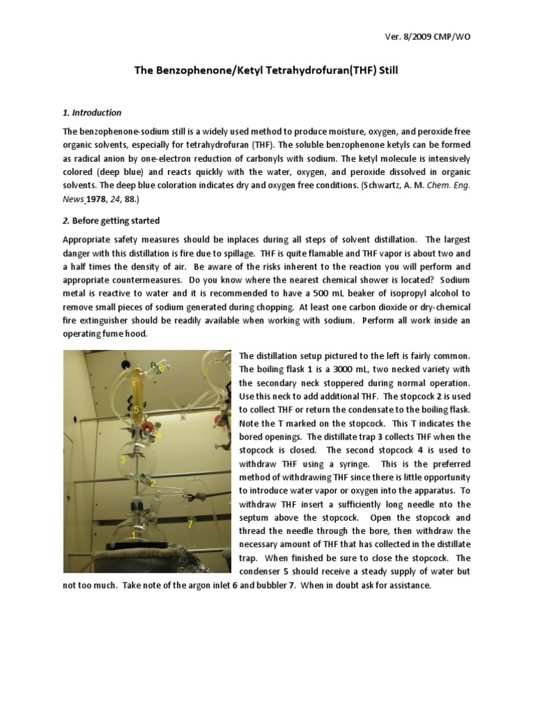THF Distillation | PDF | Tetrahydrofuran | Solvent
