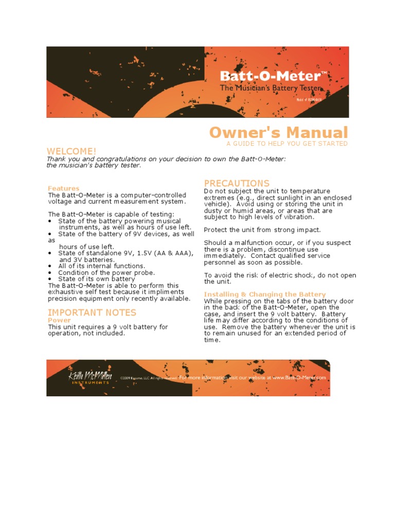 Batt O Meter User S Manual | PDF | Battery (Electricity) | Electrical Connector