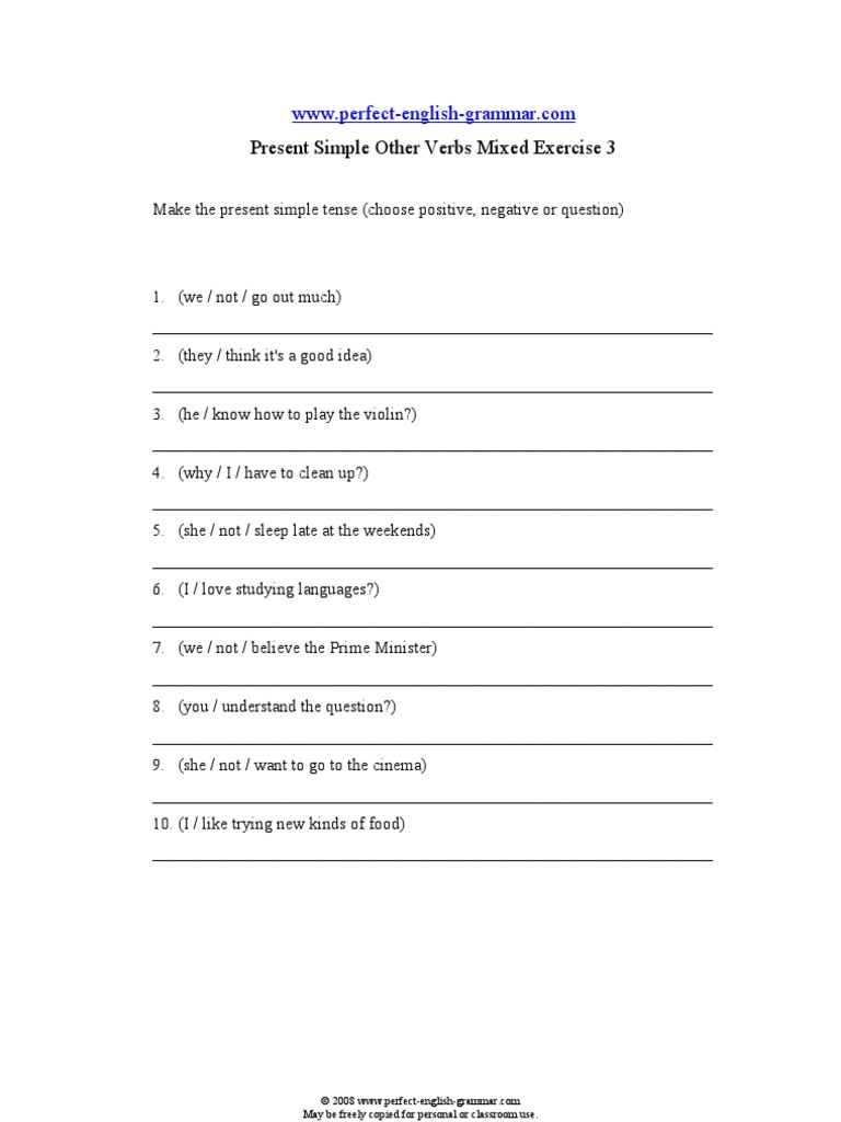 Present Simple Form Mixed Exercises | PDF | Onomastics | Language Mechanics