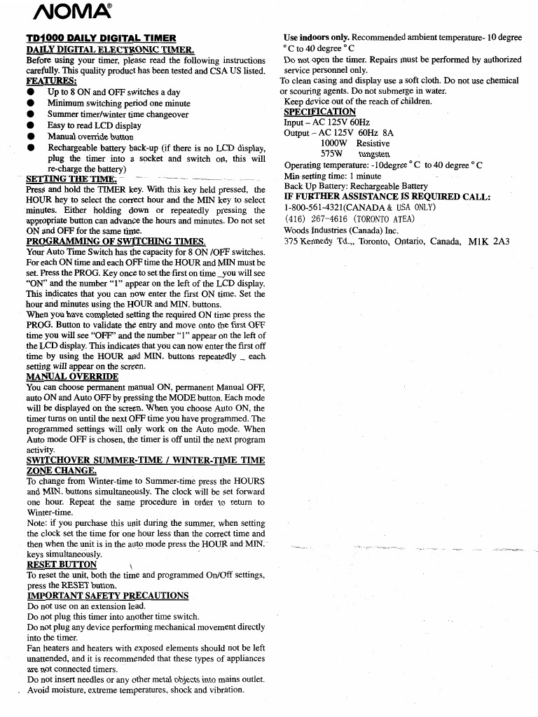 TD1000 Electronic Digital Timer User Instructions | PDF | Timer | Switch
