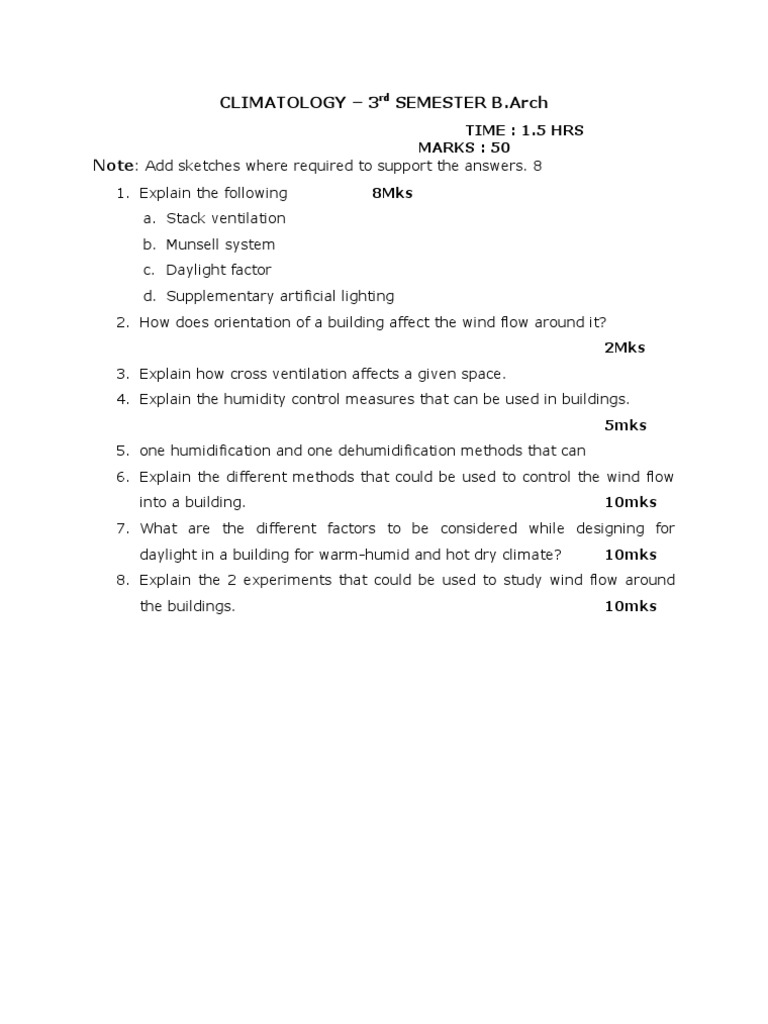 Climatology Exam Guide for B.Arch Students | PDF