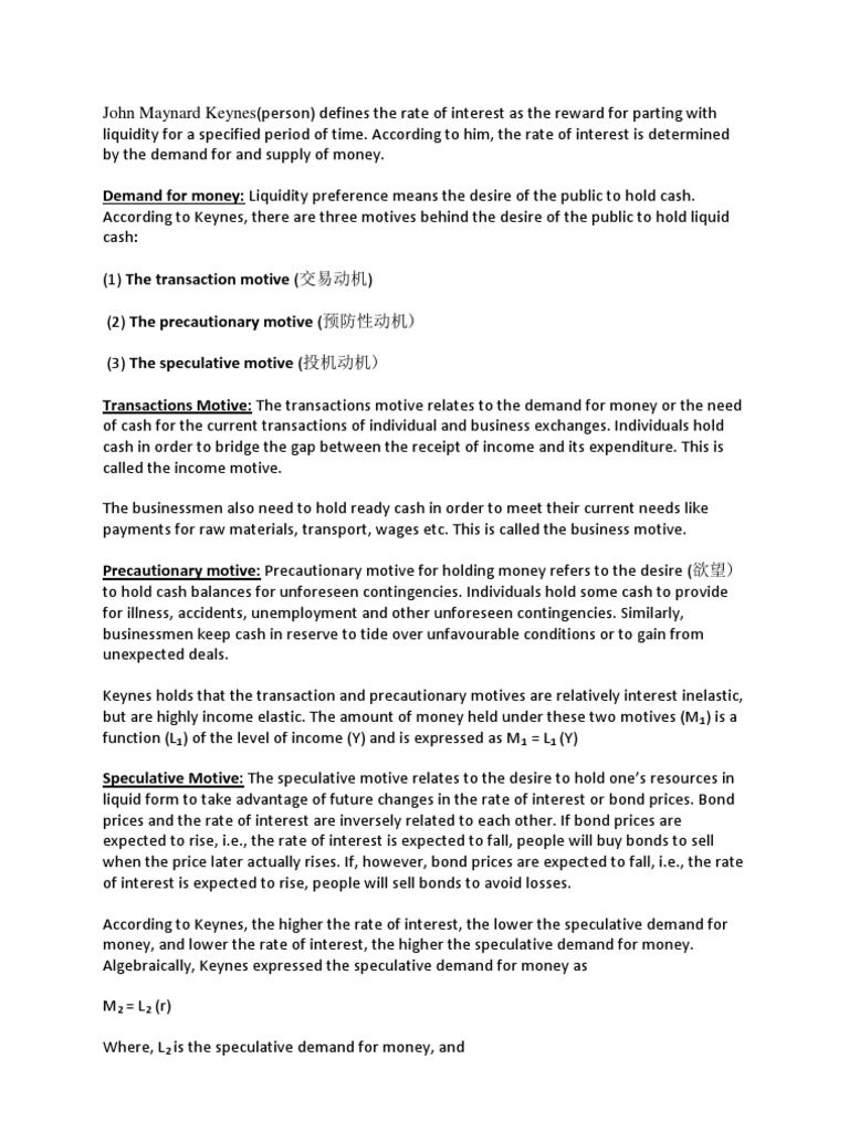 Keynes' Liquidity Preference Theory of Interest | Demand For Money ...