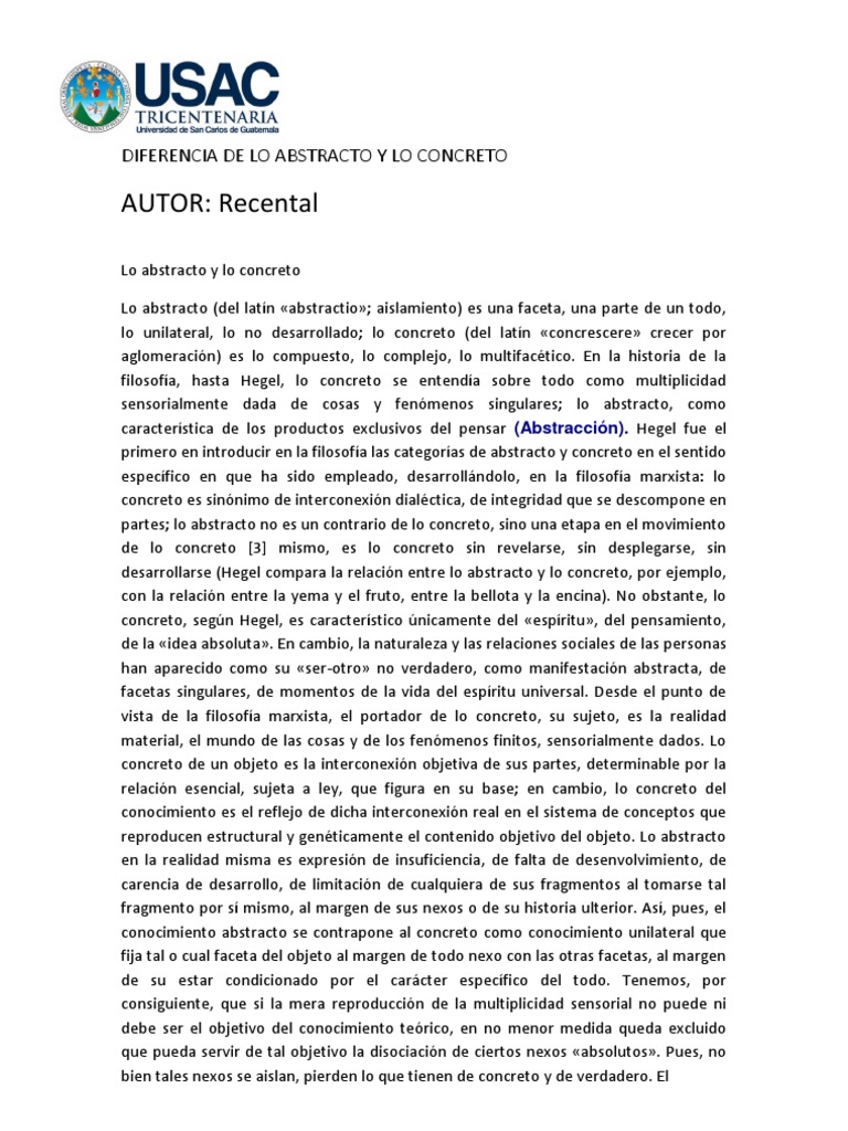 Diferencia de Lo Abstracto y Lo Concreto | PDF | Georg Wilhelm ...