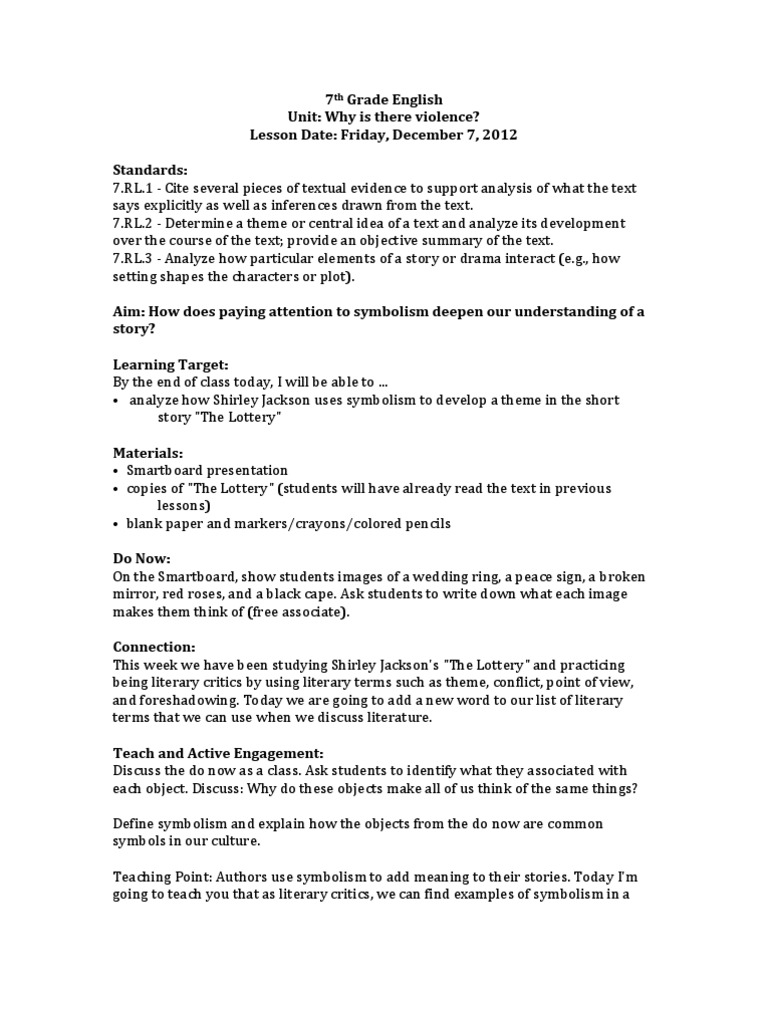 Symbolism Lesson Plan | PDF | Lesson Plan | Cognition