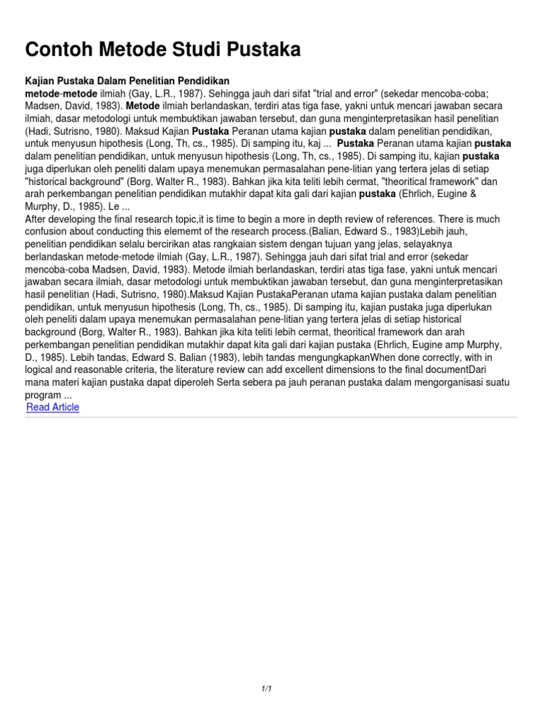 Contoh Metode Studi Pustaka