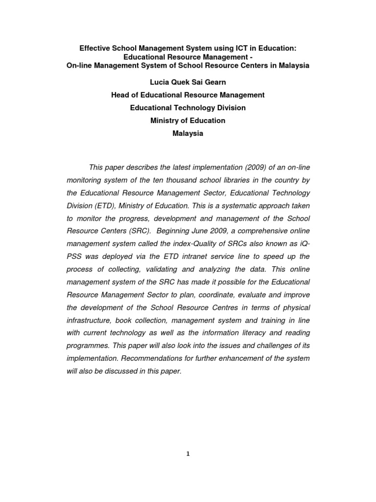Online School Resource Management in Malaysia | PDF | School Library ...