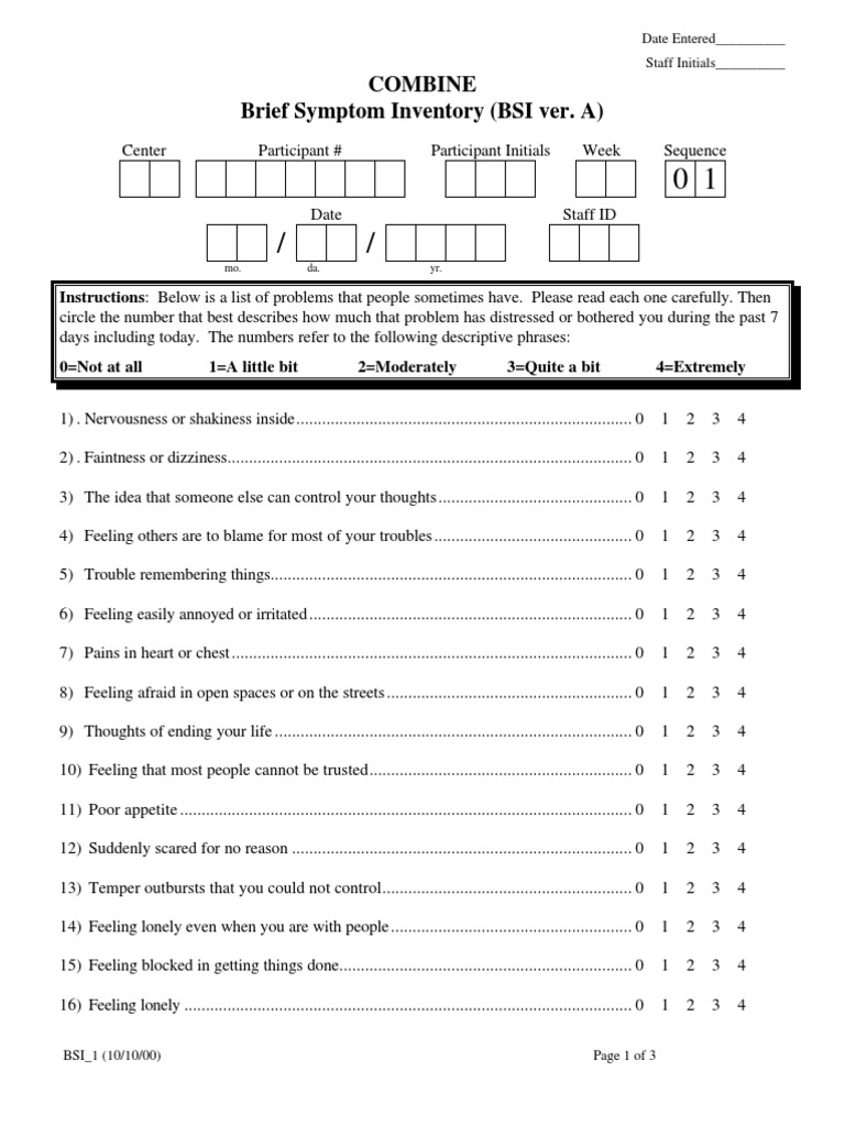 Brief Symptom Inventory Bs i 112001 | Psychology & Cognitive Science | Wellness
