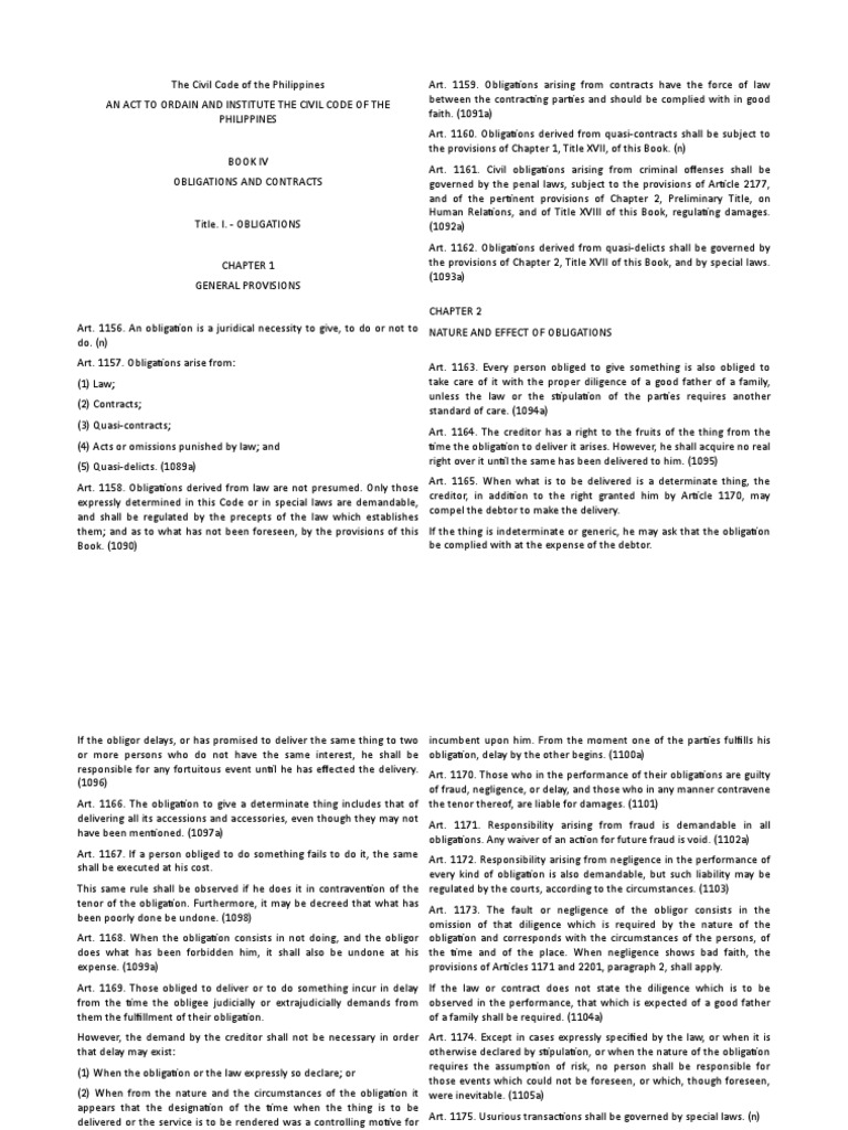Philippine Civil Code: Obligations Overview | PDF | Guarantee | Law Of ...