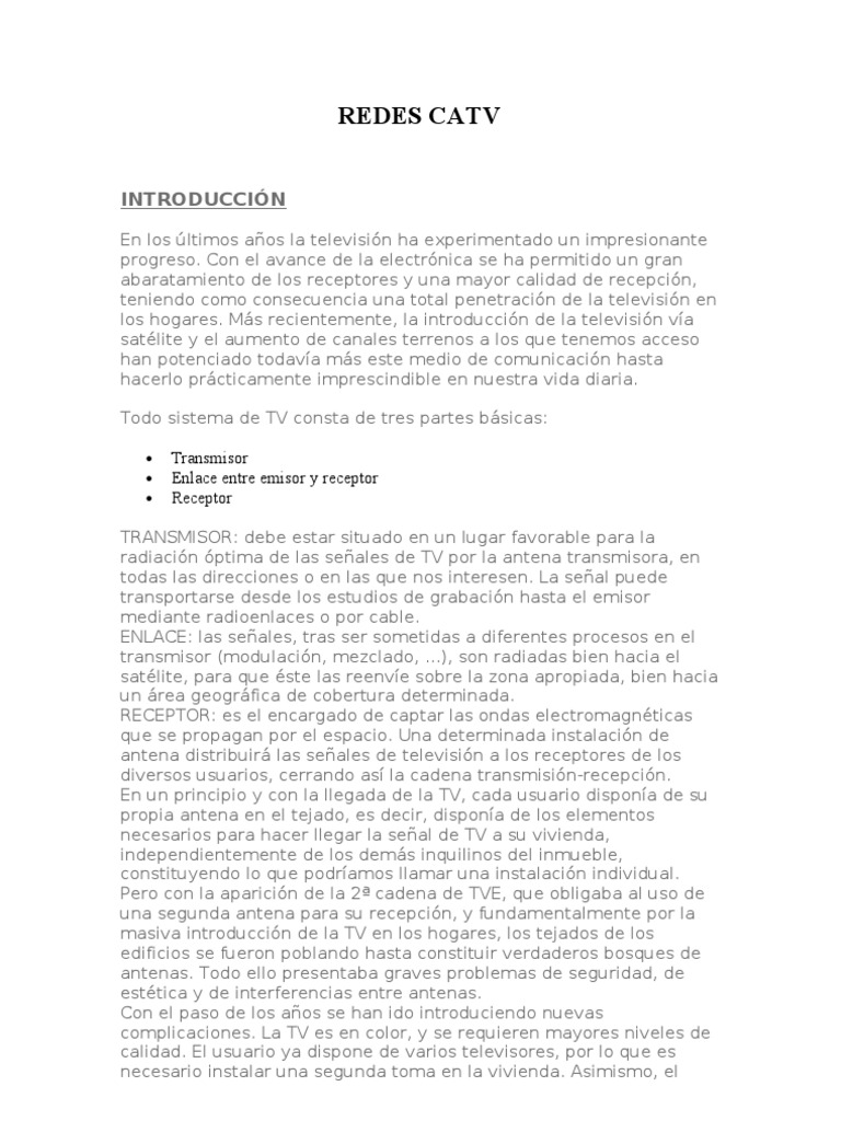 Redes CATV: Estructura y Funciones | PDF | Televisión por cable ...