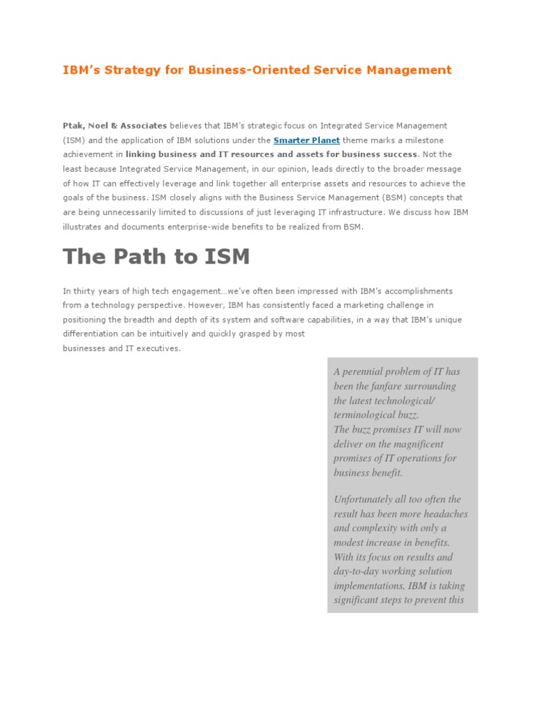 The Path To ISM: IBM's Strategy For Business-Oriented Service ...