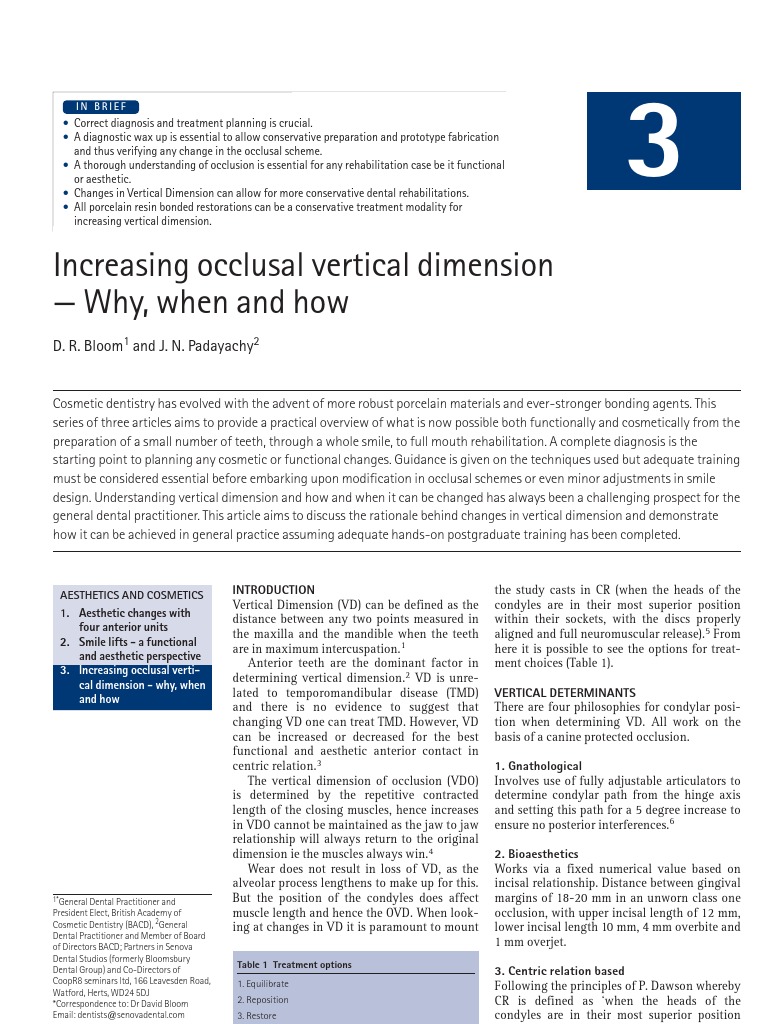 Increasing Occlusal Vertical Dimension - Why When and How | PDF ...